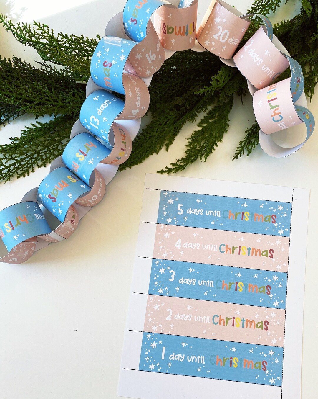 Printable Christmas Countdown Paper Chain in Pastel Colors - Etsy