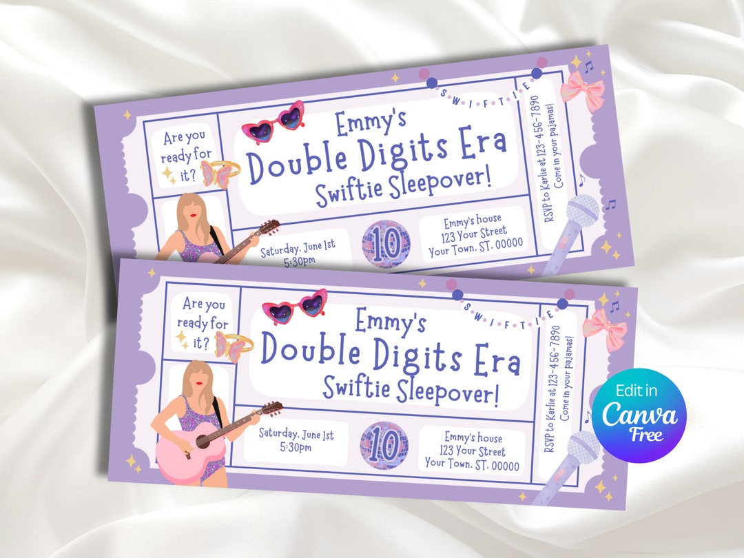 In My Double Digits Era Swiftie Ticket Invitation | Girl 10th Birthday ...