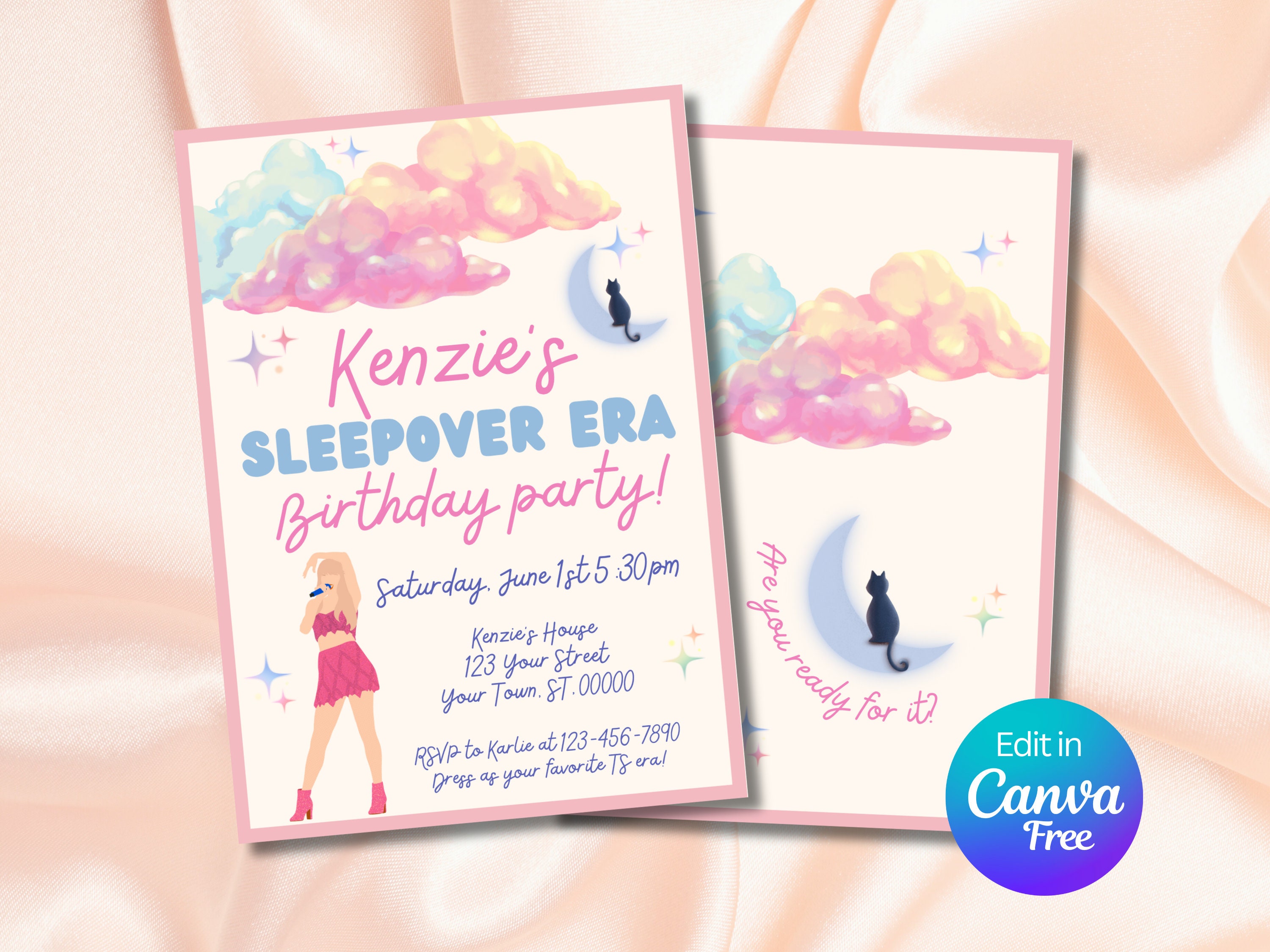 Editable Swiftie Sleepover Birthday Invitation | Sleepover Invite ...