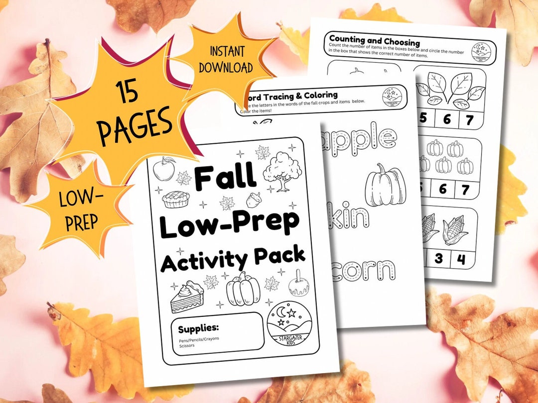Fall Low-prep Kids Activity Pack Worksheet Workbook Coloring Homeschool ...