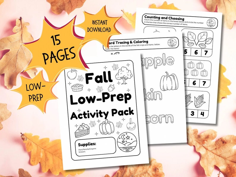 Fall Low-prep Kids Activity Pack Worksheet Workbook Coloring Homeschool ...