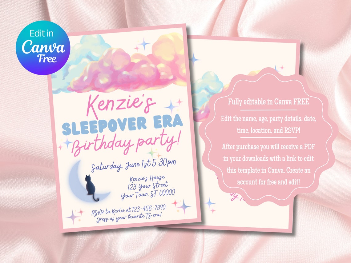 Editable Swiftie Sleepover Birthday Invitation | Sleepover Invite ...