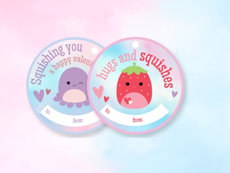 Printable Hugs and Squishes Tags Valentines Tags for Class Valentines ...