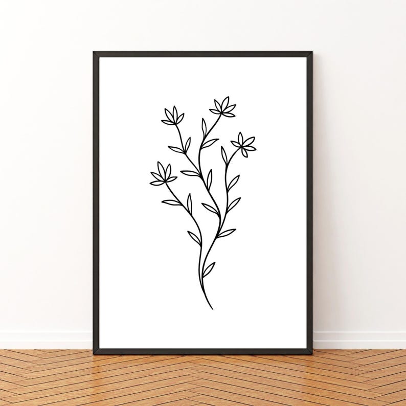 Minimalist Set of 3 Flower Line Art, Modern Botanical Wall Decor ...