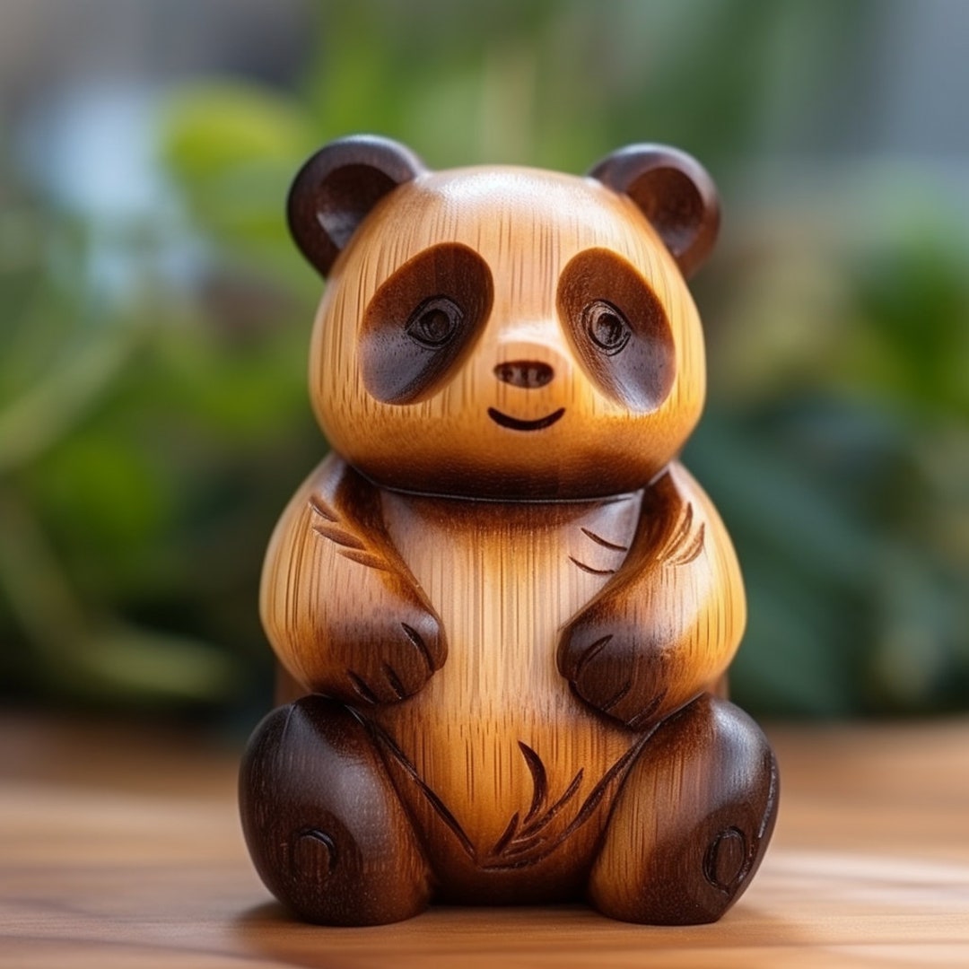 Panda Solid Wood Carving Decorations Exquisite Animal - Etsy