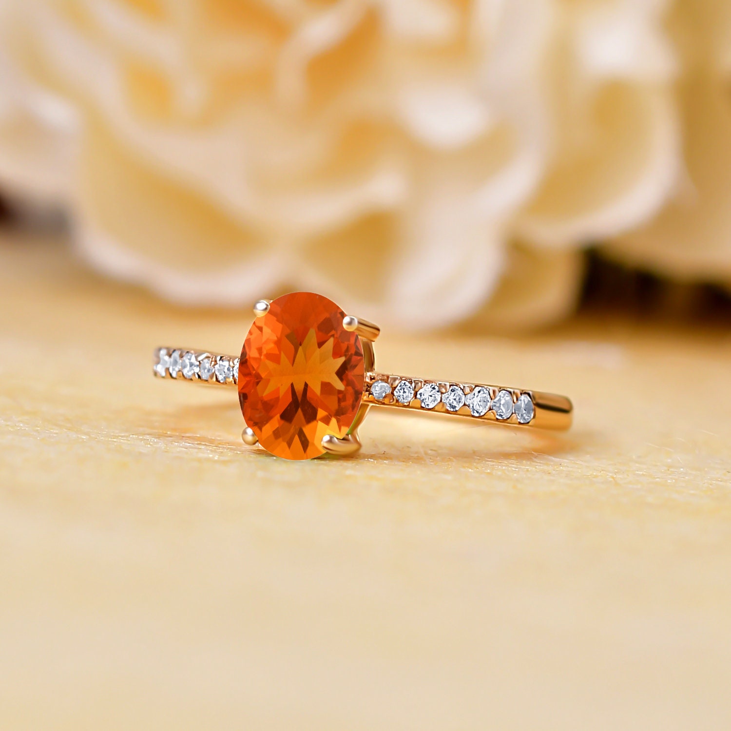 14K Gold Fire Opal Ring, Wedding Ring, Engagement Ring Gift for Her ...