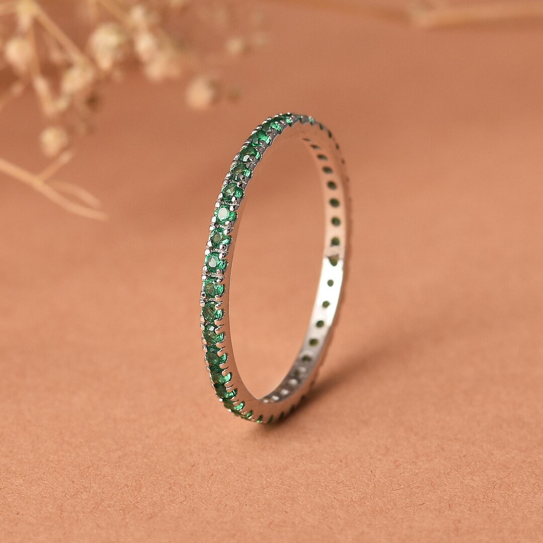 Green Sapphire Eternity Band Ring - Dainty Stackable Gemstone Ring ...
