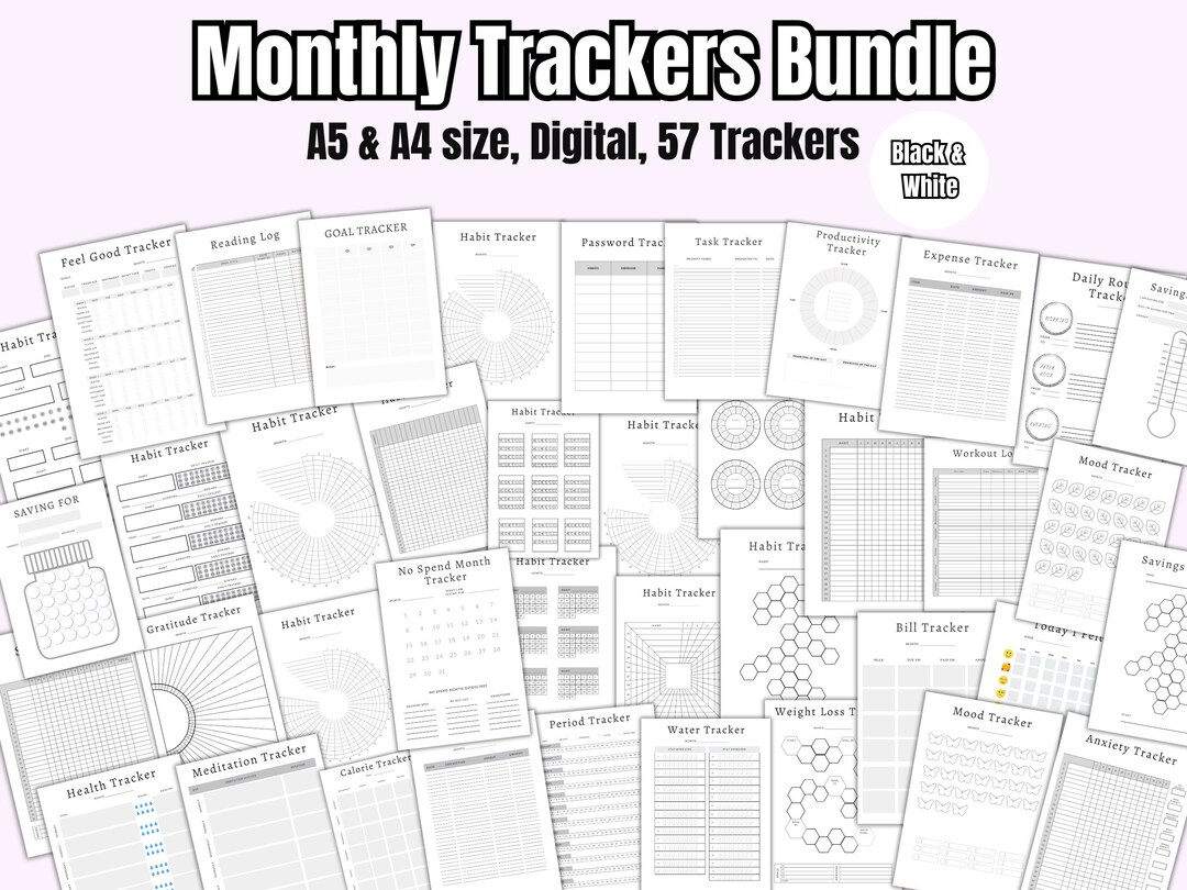 Monthly Trackers Bundle | Digital Bundle of Trackers | Mood Trackers ...