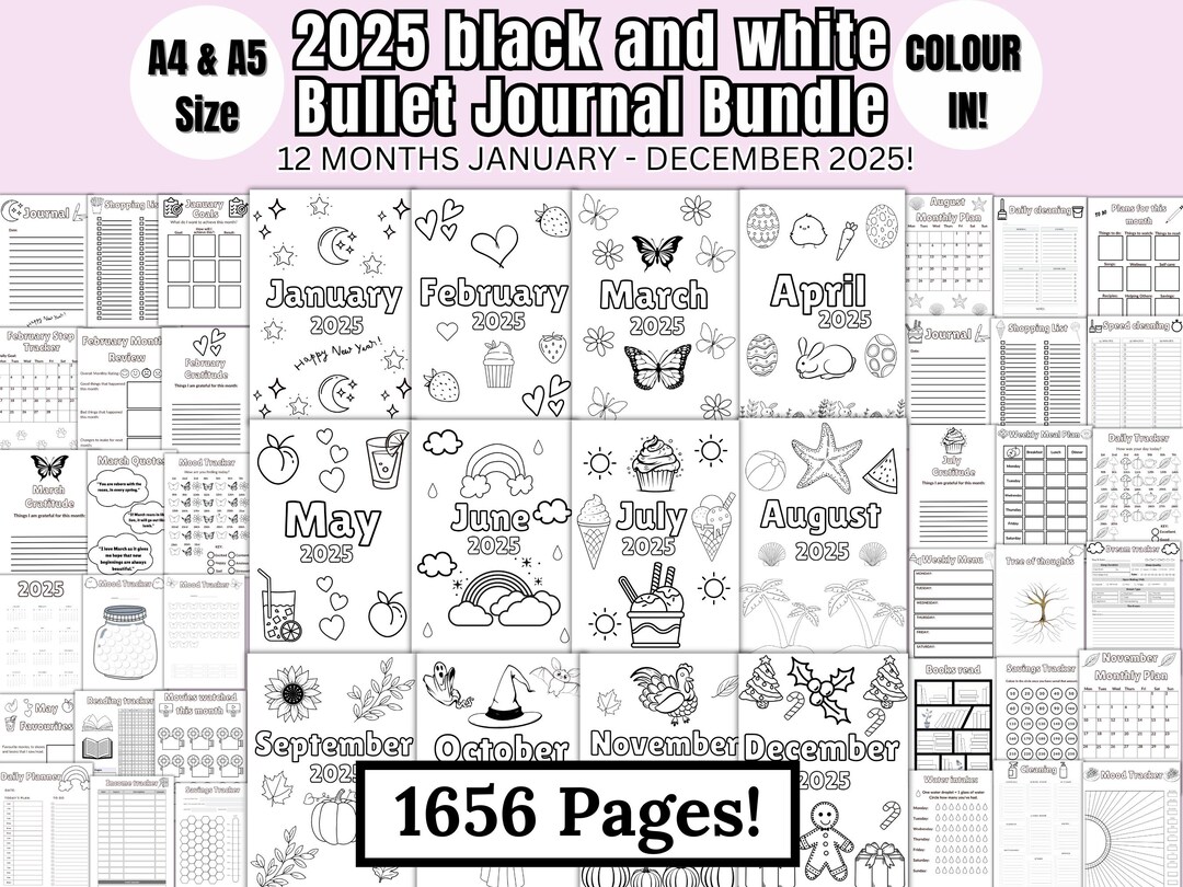 Pacote de Bullet Journal pré-fabricado 2025 | Páginas de Bullet Journal | Modelo de Bullet ...