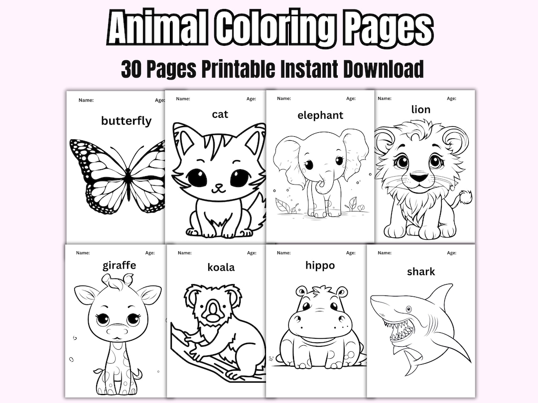 Animal Coloring Pages for Kids: 30 Printable Designs (PDF) - Etsy