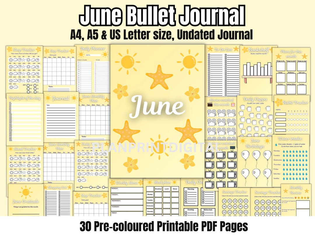 June Bullet Journal Bundle | Summer | Colourful June Bullet Journal ...
