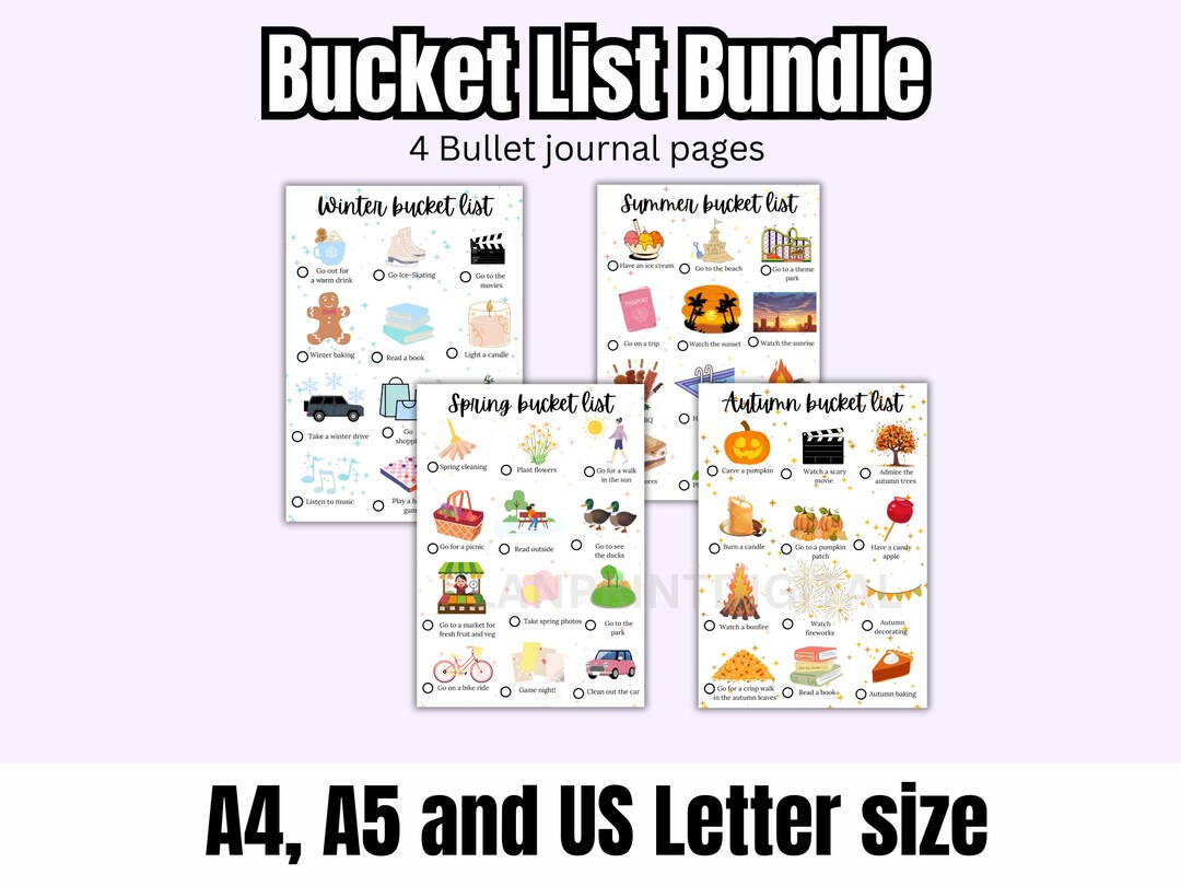 Seasonal Bucket List Bundle Printable Journal Pages Winter Bucket List ...