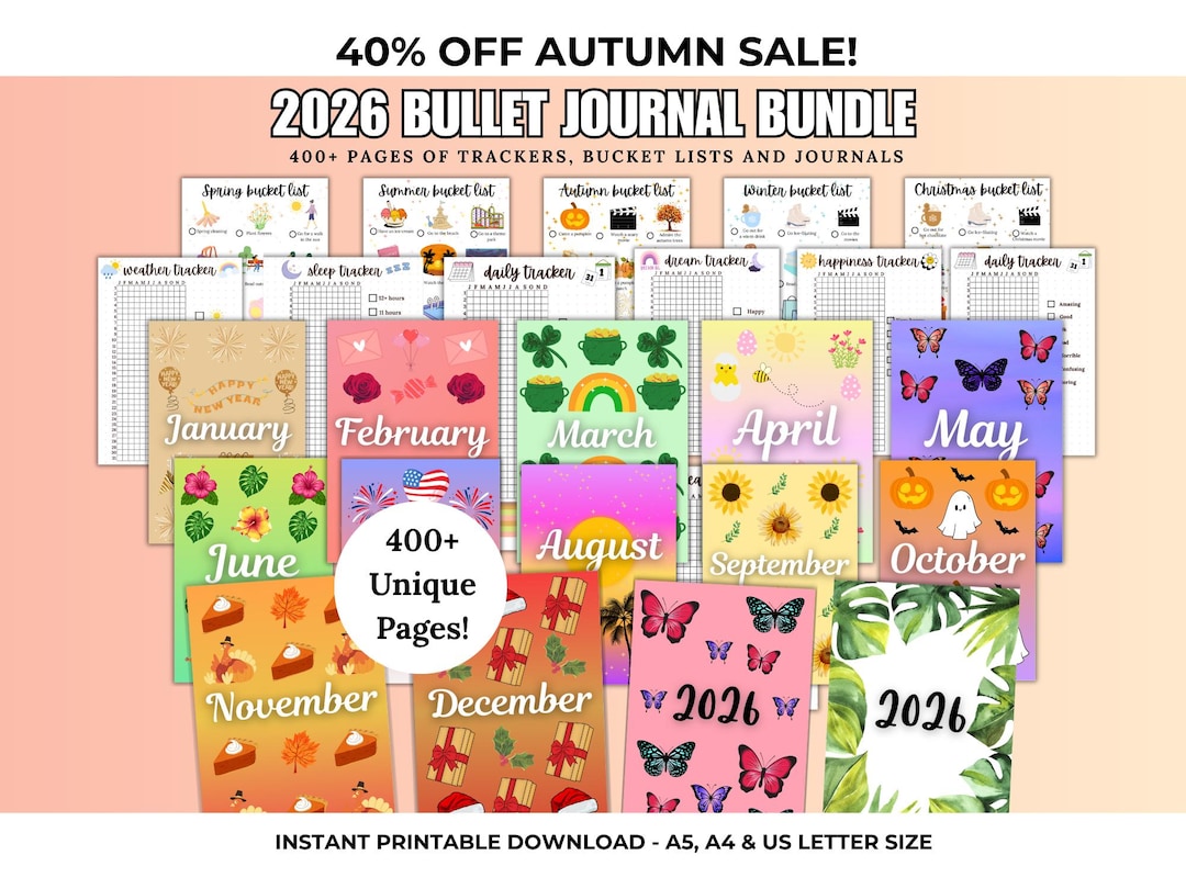 2026 Mega Bullet Journal Mega Bundle - Premade Bullet Journal Pages ...