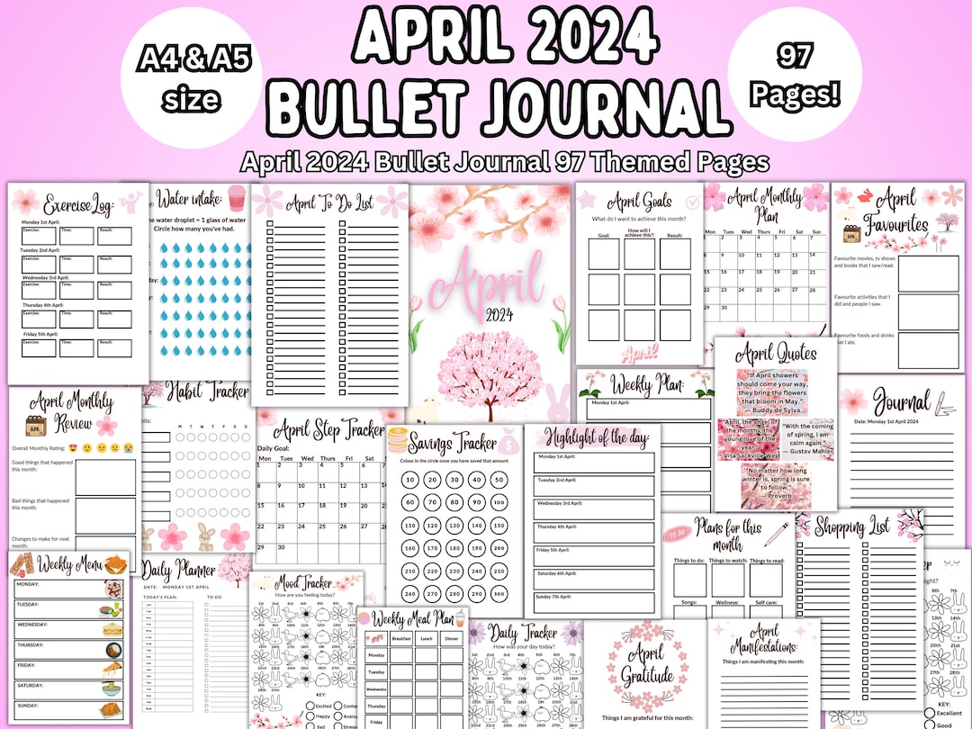 2024 Advanced April Bullet Journal Printable Digital - Etsy