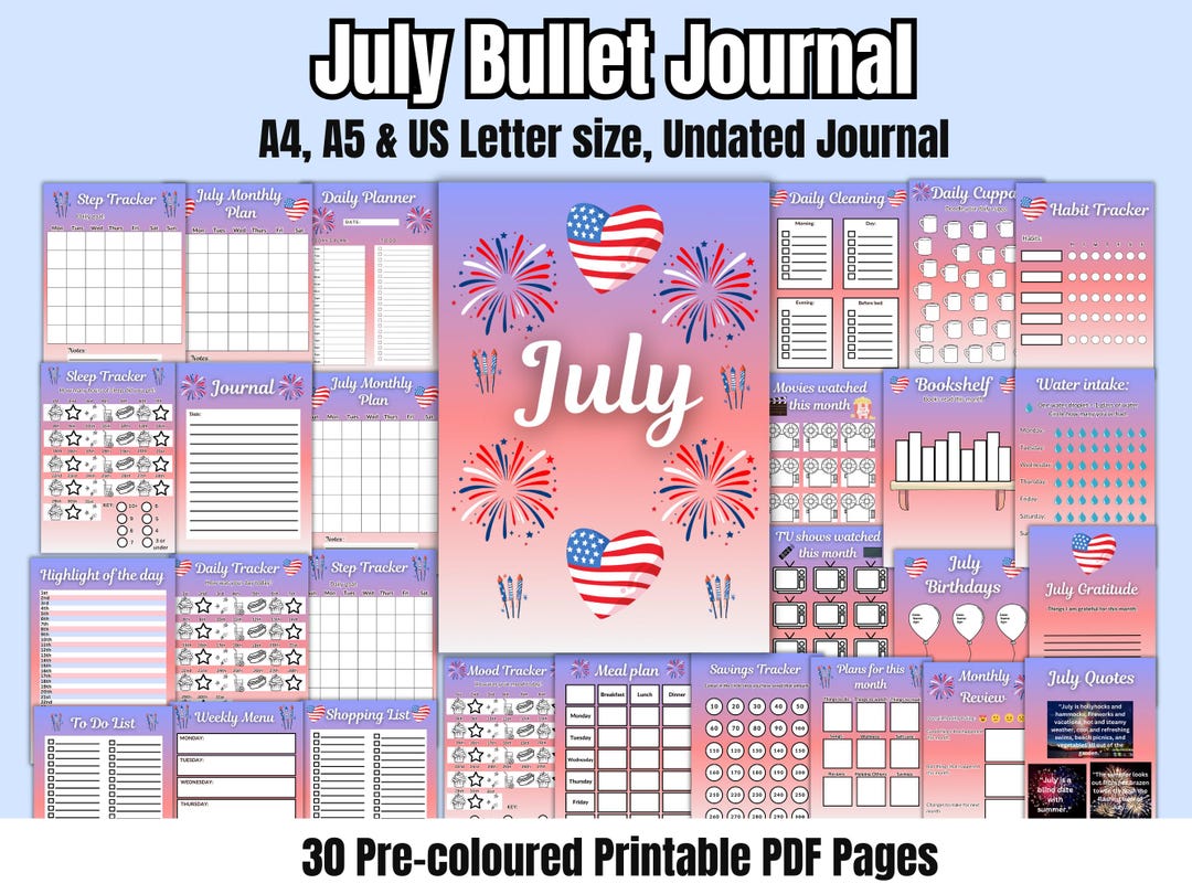 July 4th Bullet Journal Bundle | Printable Digital Planner (PDF) - Etsy