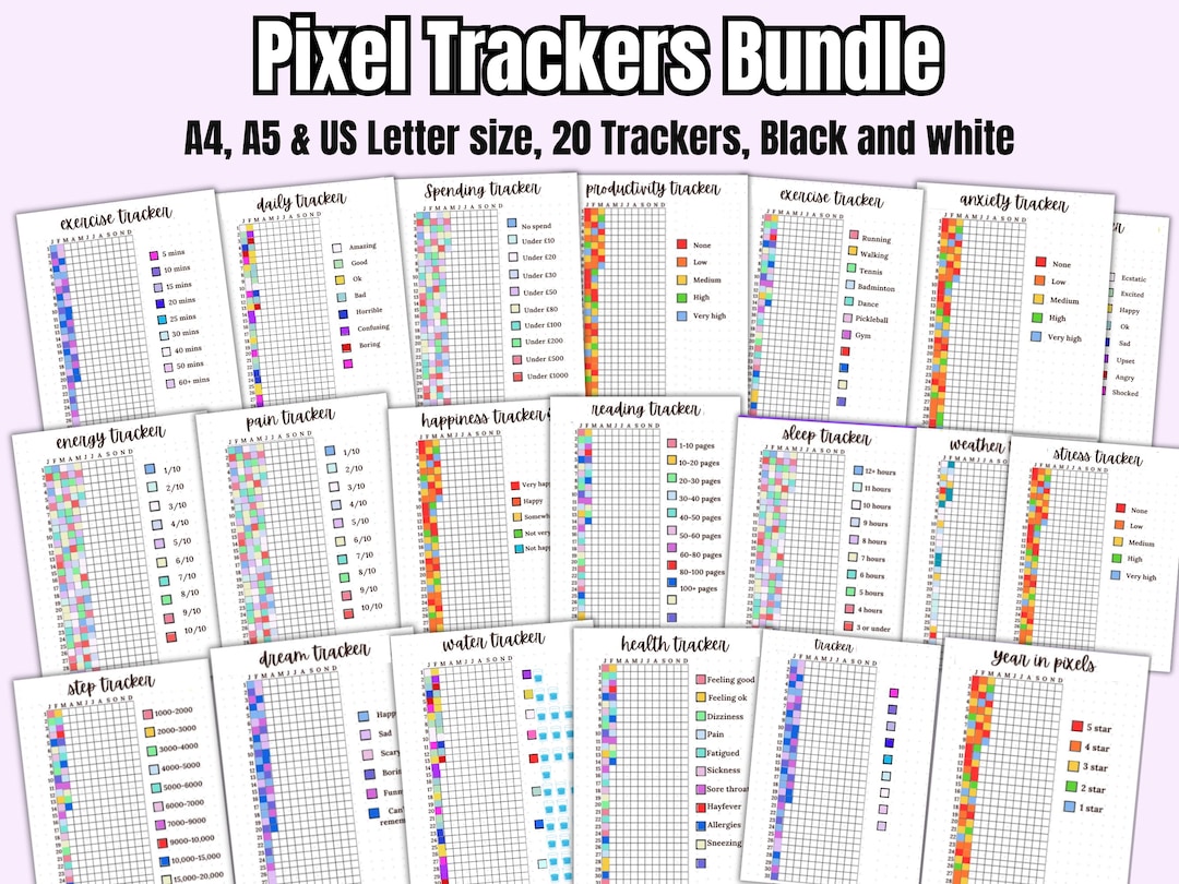 Yearly Pixel Trackers Bundle | Yearly Calendar | Premade Bullet Journal ...