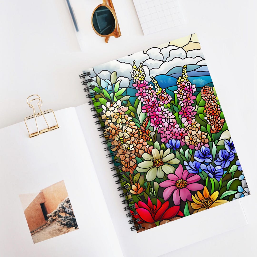 Wildflower Notebook, Faux Stained Glass Notebook, Stained Glass Wildflowers, Lined Notebook ...