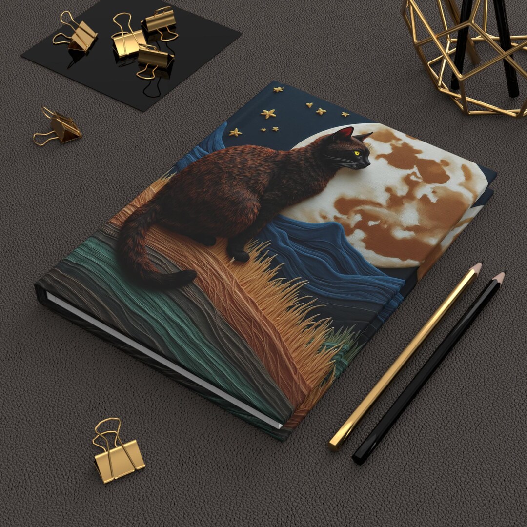 Boho Cat Journal, Faux 3D Art, Lined Pages - Etsy