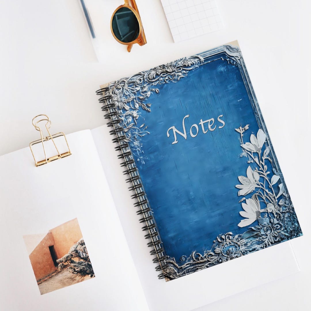 Vintage Deep Ocean Blue Floral Spiral Notebook - Ruled Line, Notes ...