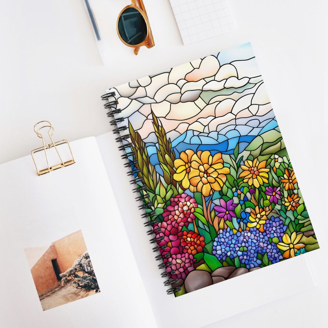 Wildflower Notebook, Faux Stained Glass, Lined Notebook, Floral ...