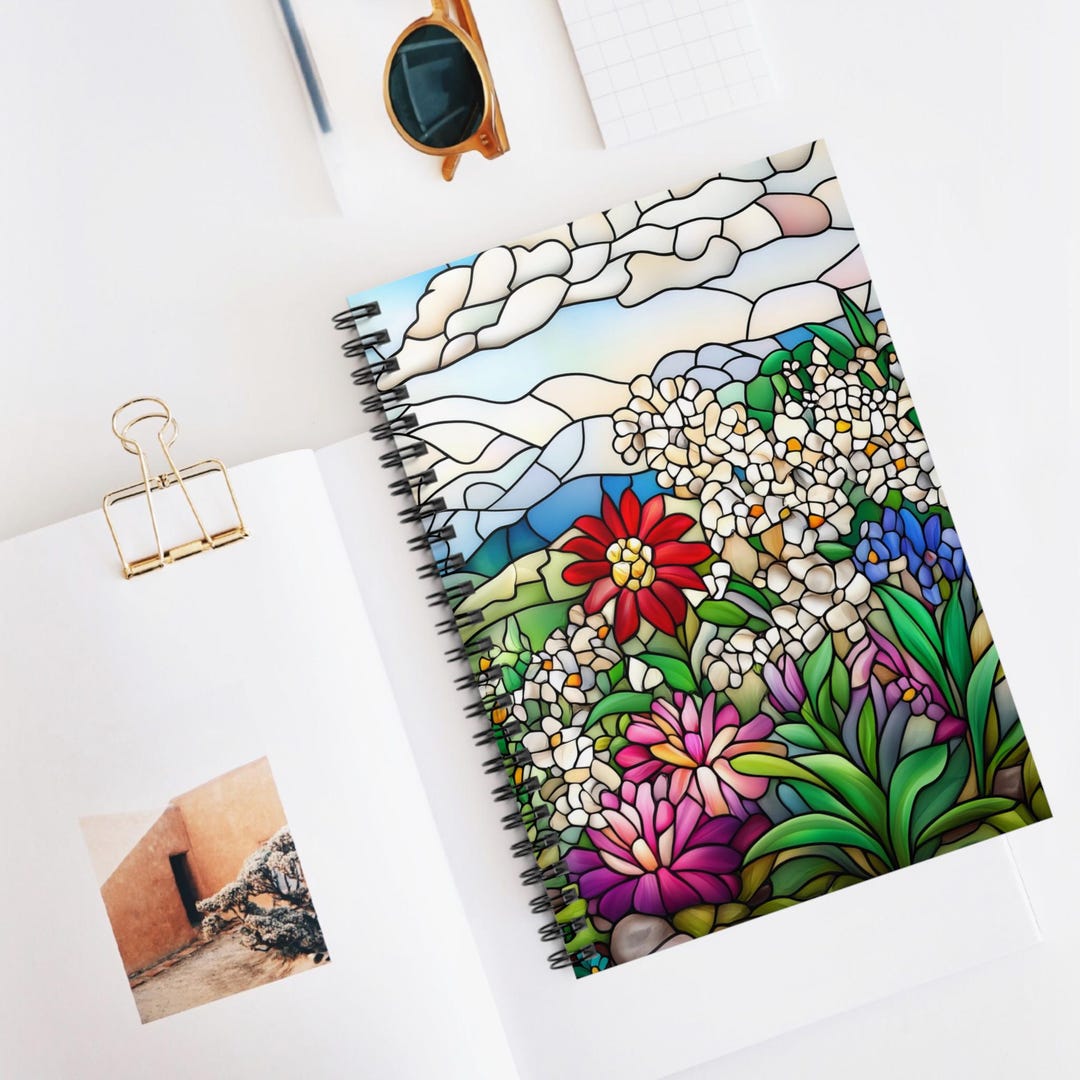 Wildflower Notebook, Faux Stained Glass Notebook, Stained Glass ...
