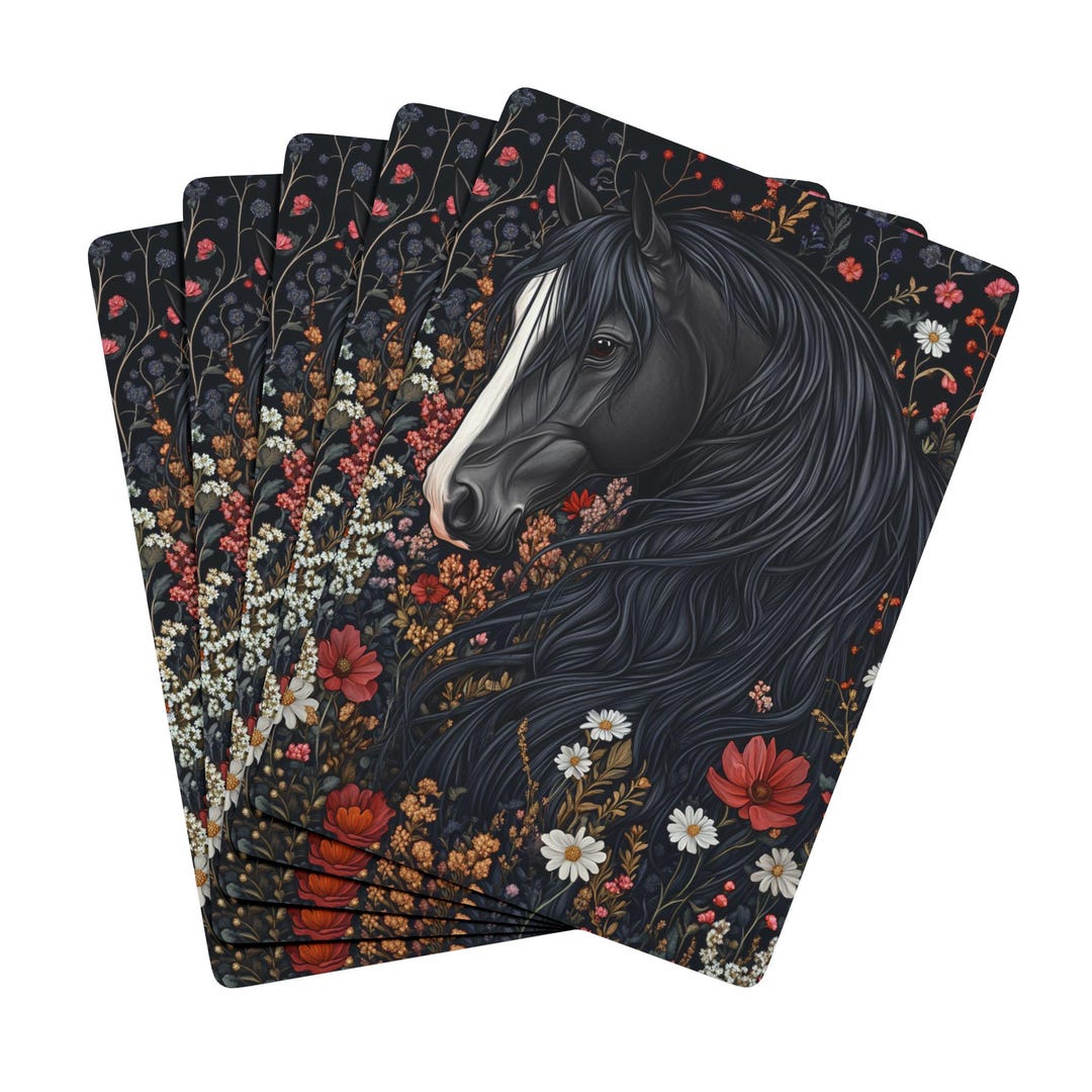 Black Stallion Playing Cards, 3D Floral Horse Lover Gift - Etsy