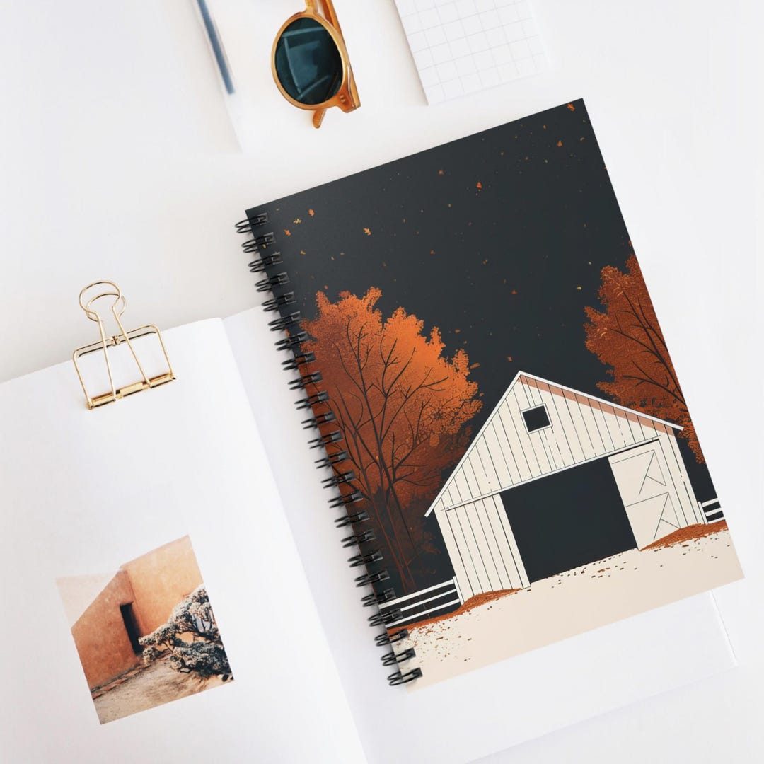 Barn Journal, White Barn Fall Trees Graphic, Barn Notebook, Farm ...