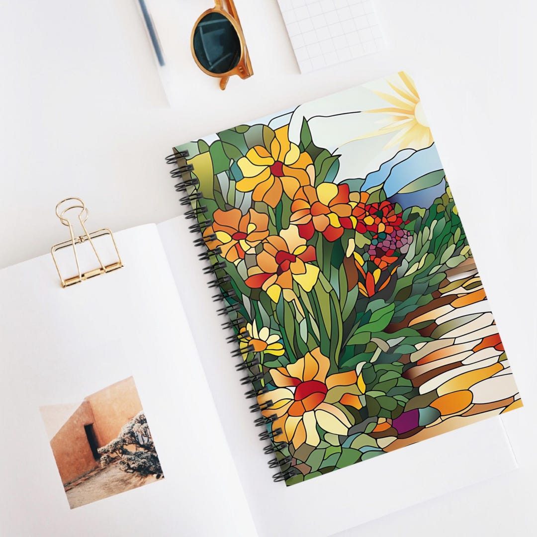 Wildflower Notebook, Faux Stained Glass Notebook, Stained Glass ...