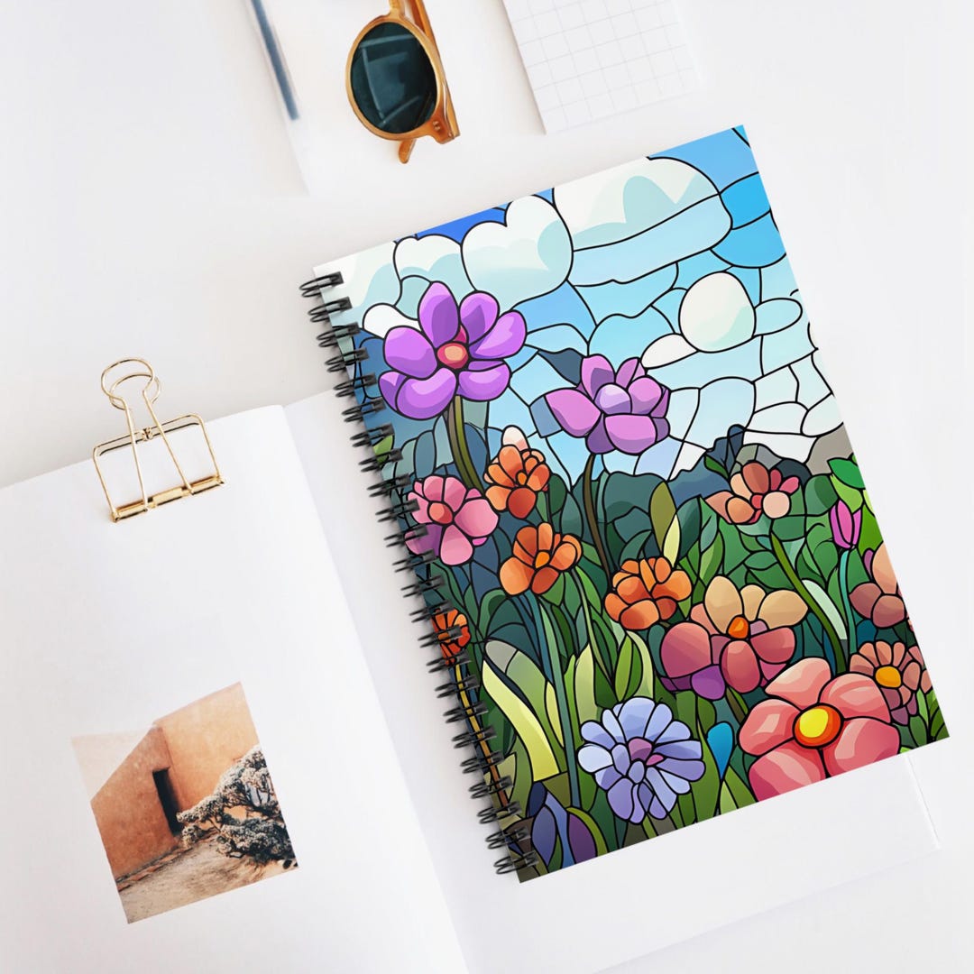 Wildflower Notebook, Faux Stained Glass Notebook, Stained Glass ...