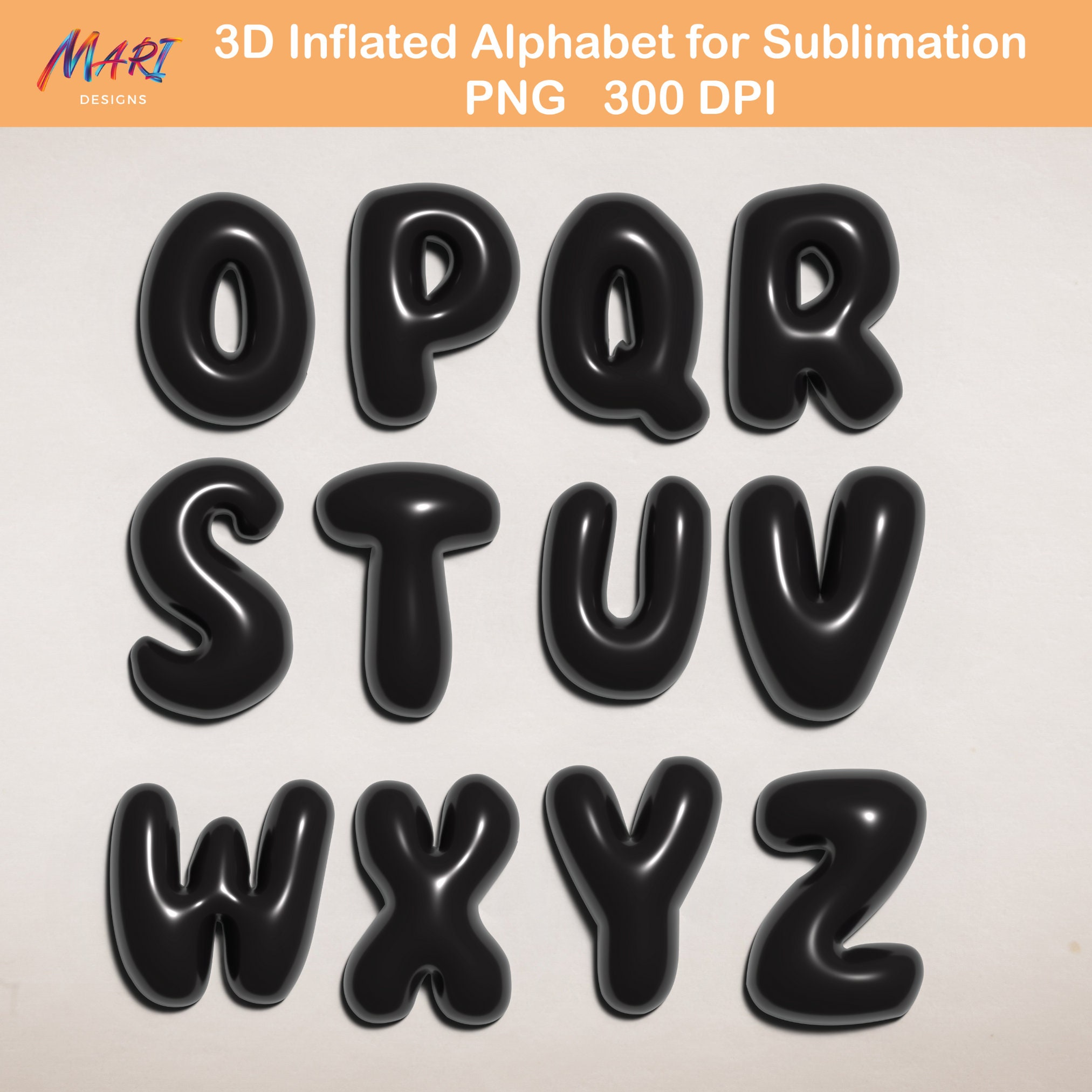 3D Letters Puffy Alphabet Sublimation Png Letters Sublimation Doodle ...