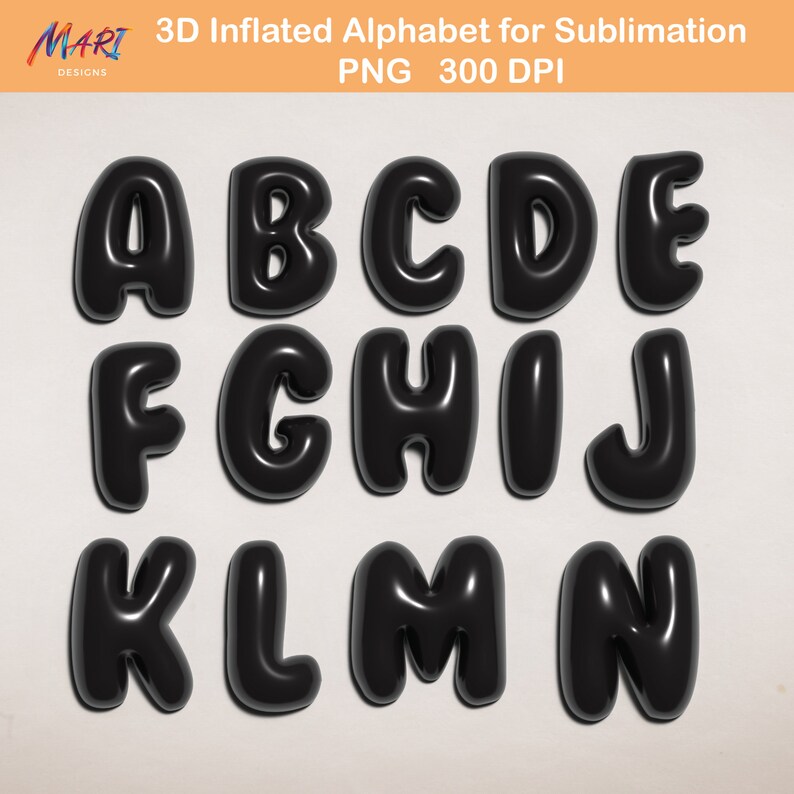 3D Letters Puffy Alphabet Sublimation Png Letters Sublimation Doodle ...
