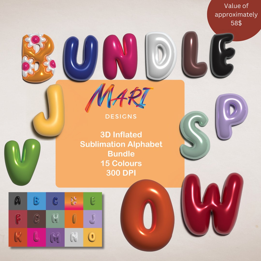 Bundle 3D Letters Puffy Alphabet Sublimation Png Letters Sublimation ...