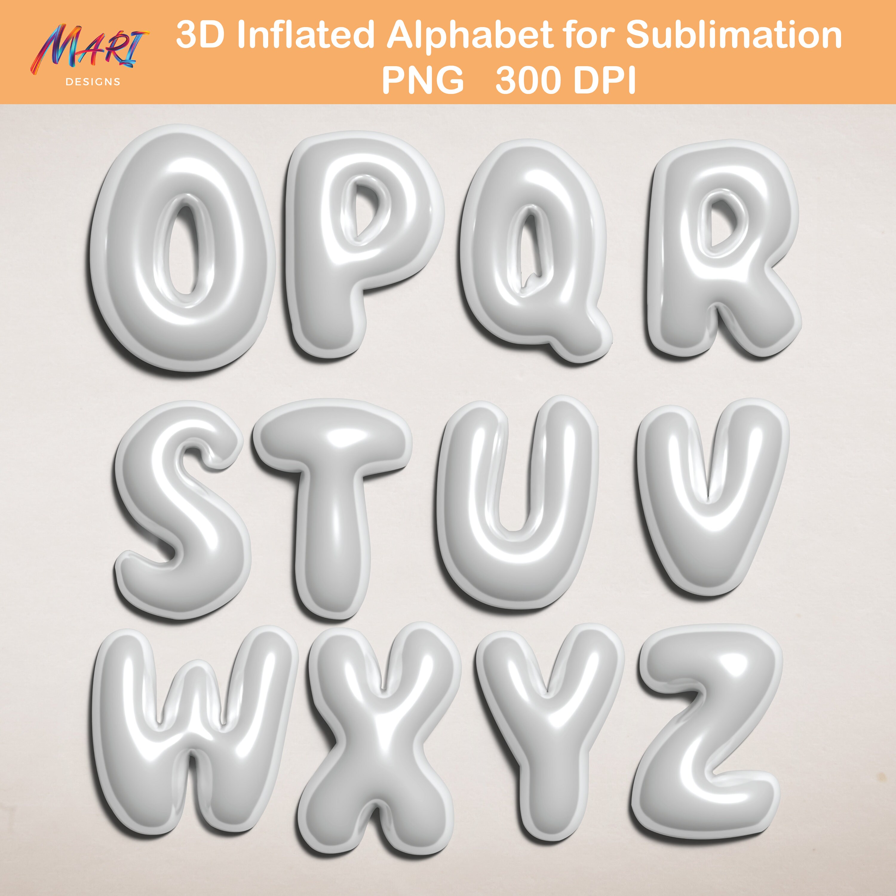 3D Letters Puffy Alphabet Sublimation Png Letters Sublimation Doodle ...