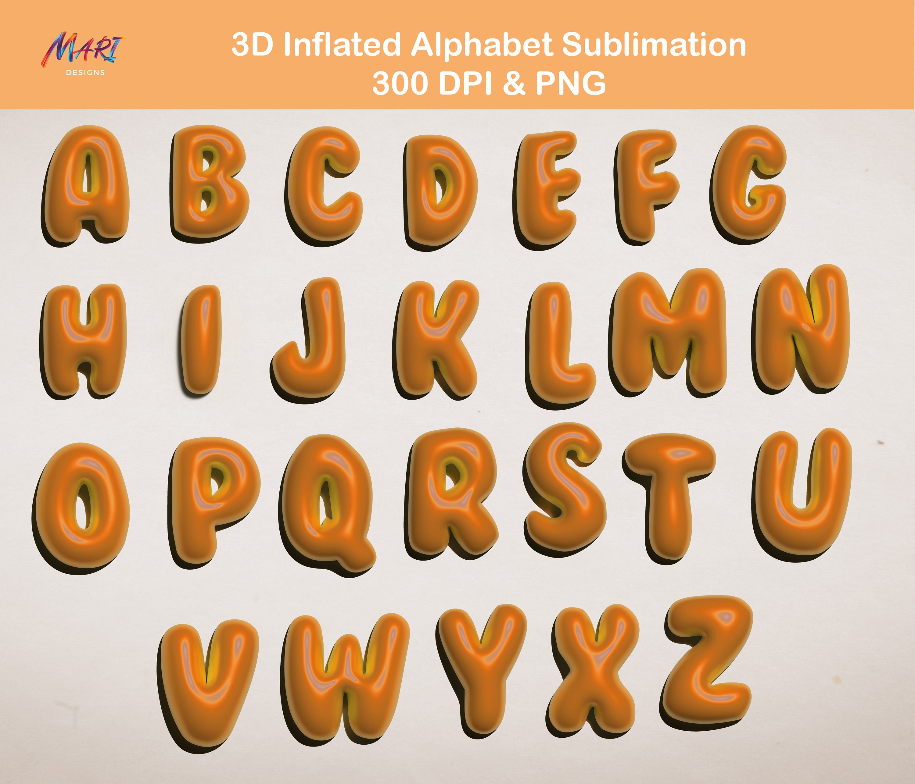 3D Inflated Puff Alphabet Sublimation PNG Letters Sublimation Doodle ...