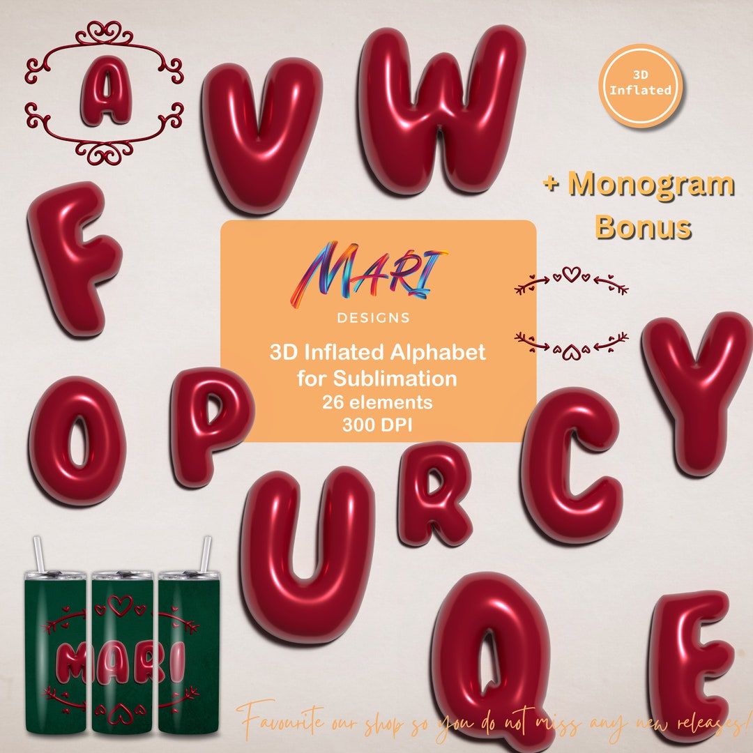 3D Puff Letters Alphabet Sublimation Png Letters Sublimation Doodle ...