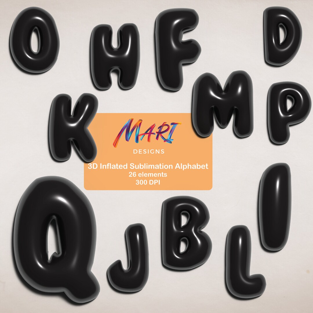 3D Letters Puffy Alphabet Sublimation Png Letters Sublimation Doodle ...