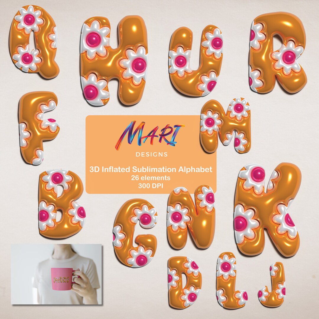 3D Letters Puffy Alphabet Sublimation Png Letters Sublimation Doodle ...