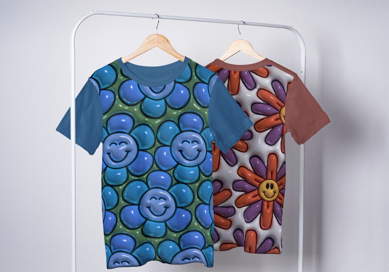 3D Inflated Flowers Puff Seamless Pattern Pack Bubble Puff Flowers Wrap ...