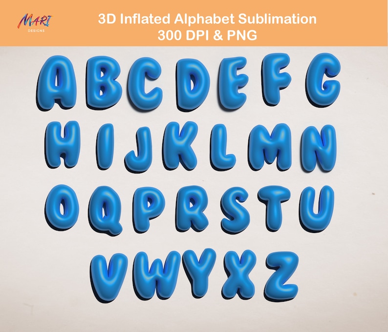 3D Letters Puffy Alphabet Sublimation Png Letters Sublimation Doodle ...