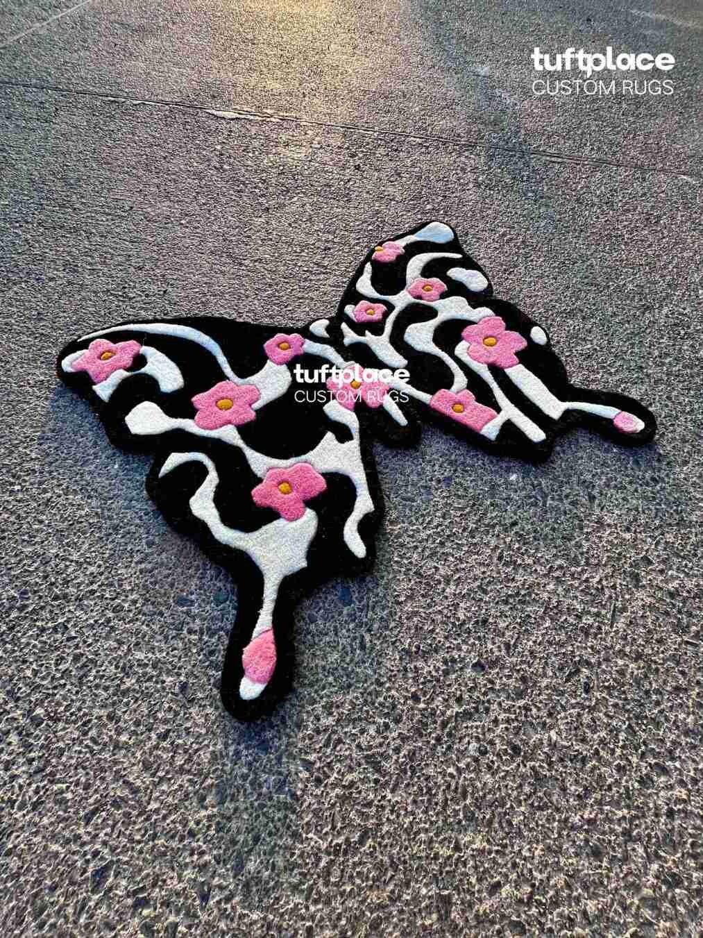 Y2K Butterfly Rug, Hand Tufted Custom Pink Floral Carpet, Edgy Alt ...