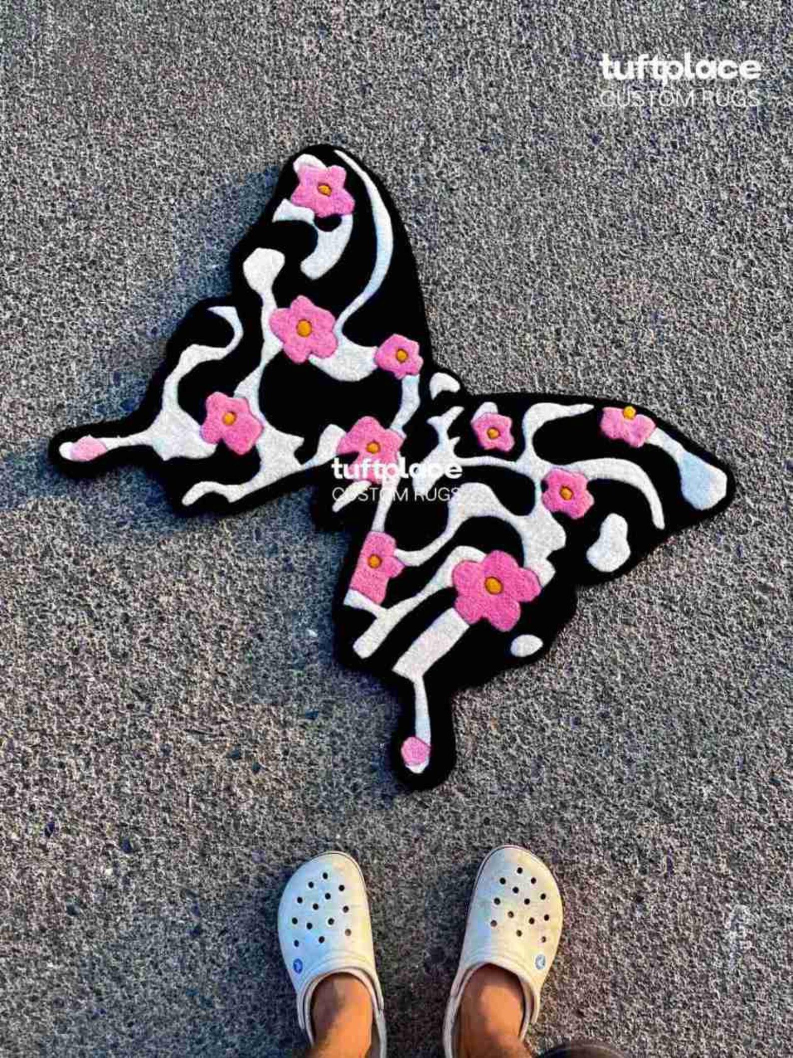 Y2K Butterfly Rug, Hand Tufted Custom Pink Floral Carpet, Edgy Alt ...