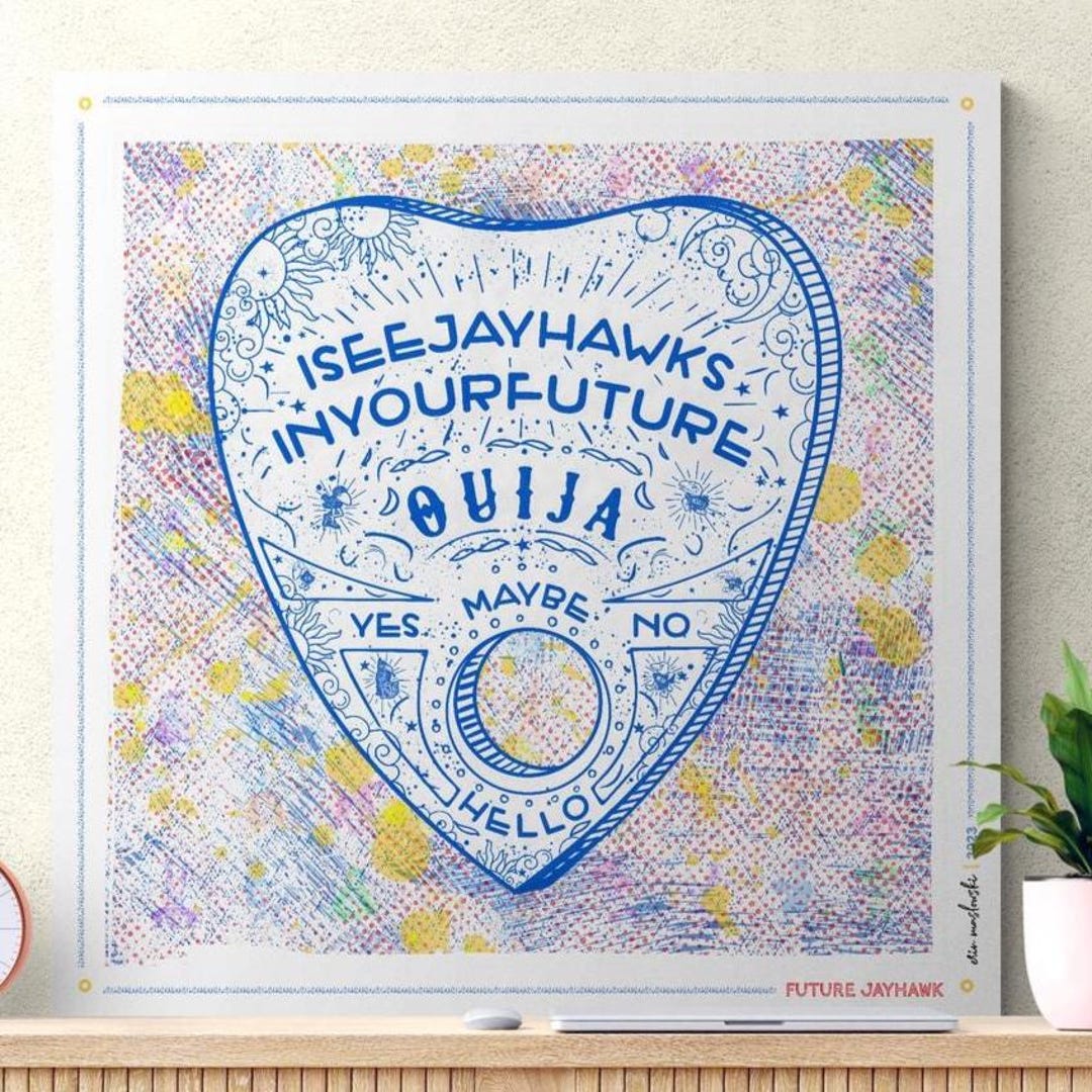 KU Ouija Jayhawk Prophecy Art White Background: Kansas Graduation Print ...