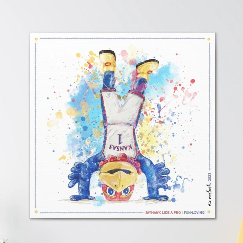 KU Jayhawk Fun-loving Art - University of Kansas Splatter Paint Canvas ...