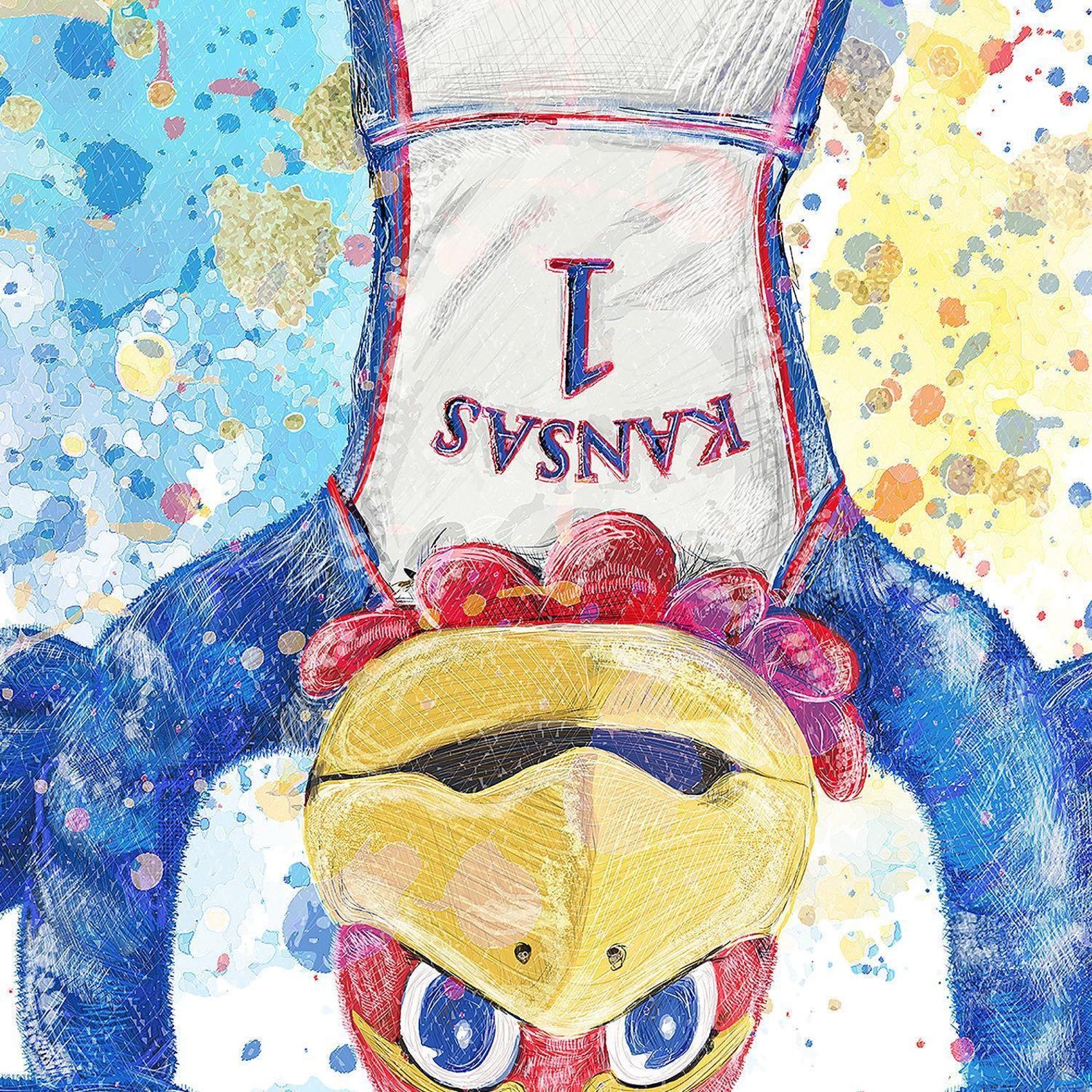 KU Jayhawk Fun-loving Art - University of Kansas Splatter Paint Canvas ...