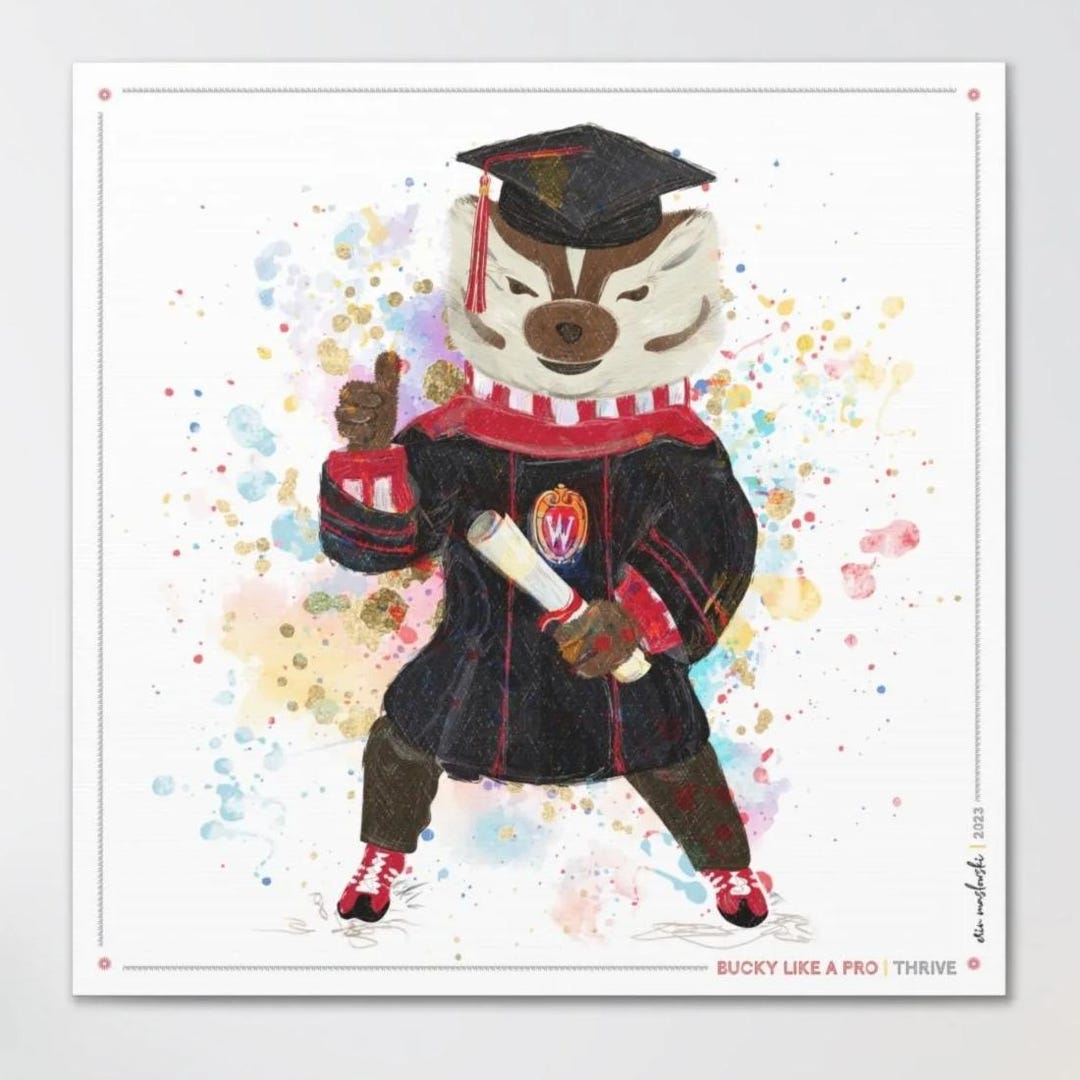 UW Bucky Badger Graduation Art: Wisconsin Thrive Canvas Print - Etsy