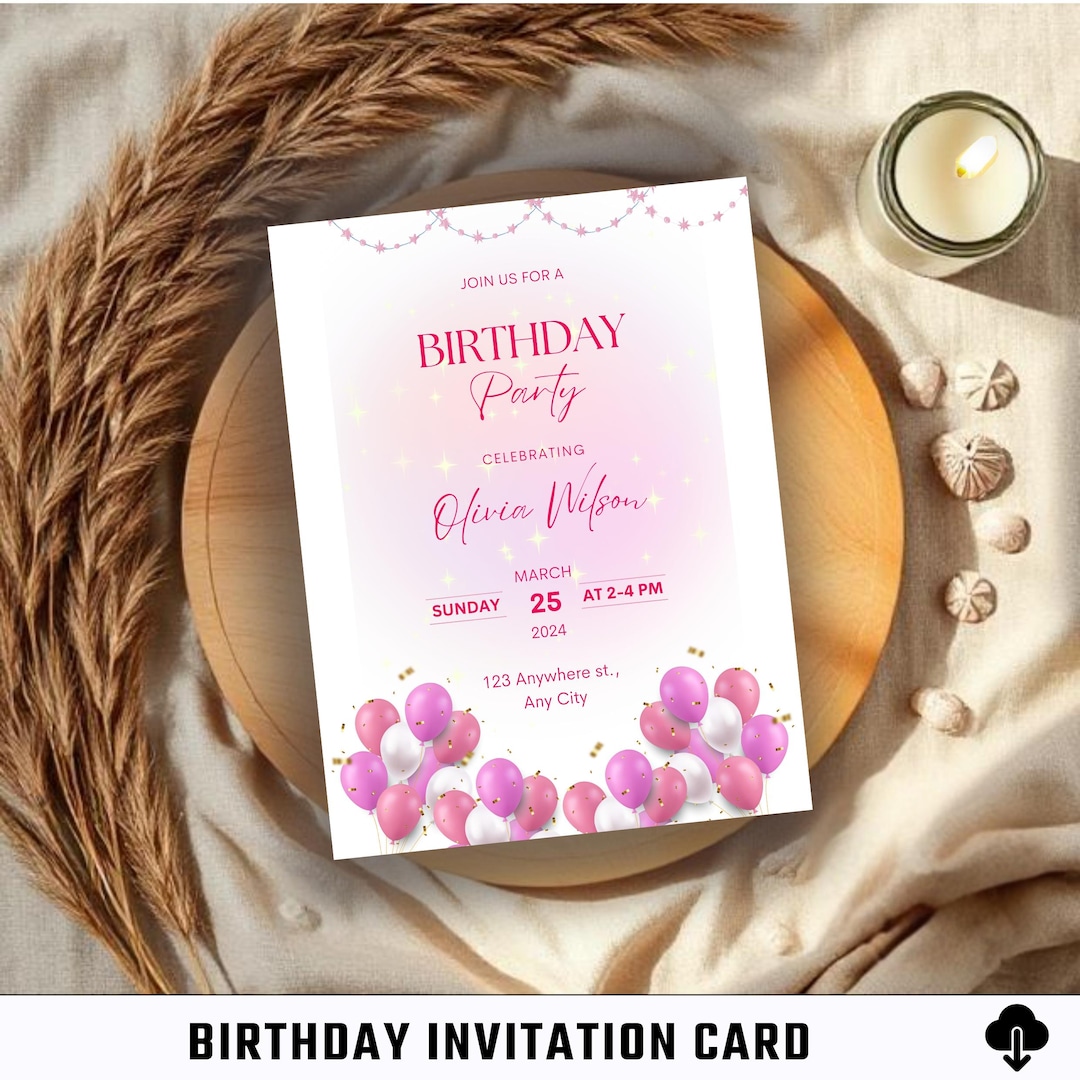 Editable Birthday Party Invitation, Canva Template (digital Download ...
