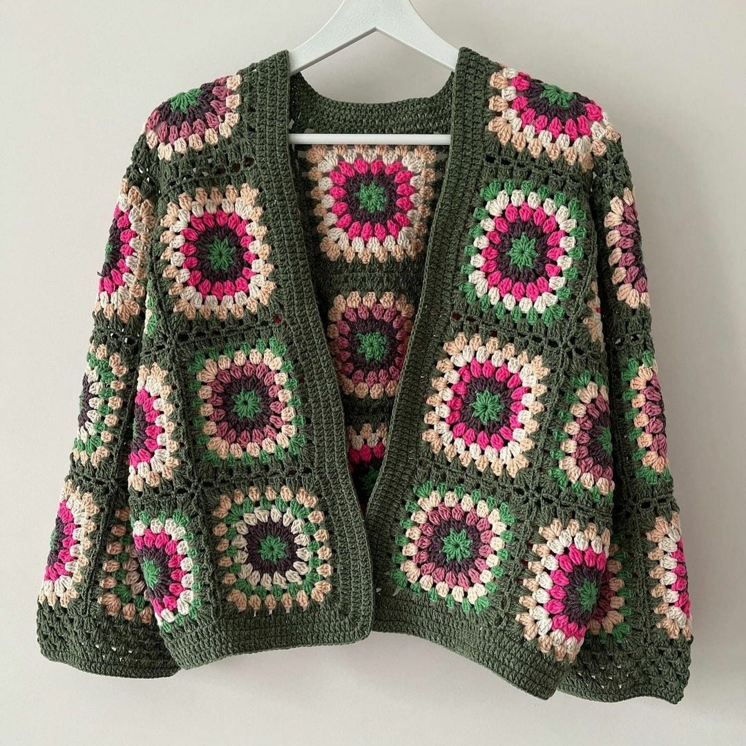 Granny Square Coat, Coat of Many Colors, Afghan Cardigan, Hand Knit ...