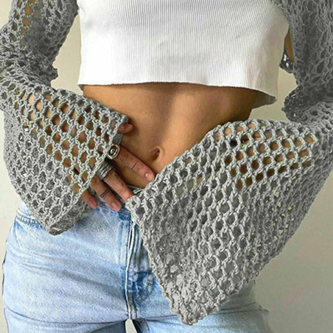 Y2k Crochet Knitted Crop Top Hollow Out Fishnet Jumper Smock - Etsy