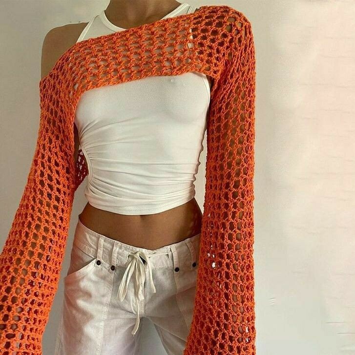 Y2k Crochet Knitted Crop Top Hollow Out Fishnet Jumper Smock - Etsy
