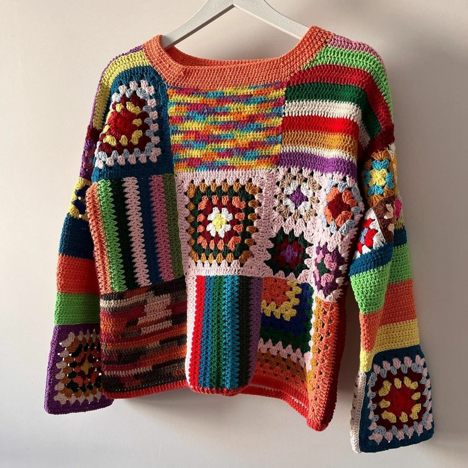 Crochet Sweater, Patchwork Knit Sweater, Crochet Sweater for Women ...